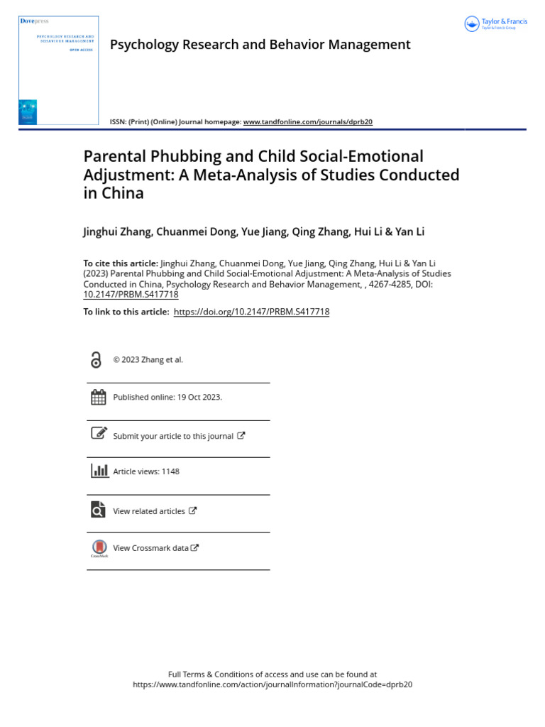 Parental Phubbing and Child Social-Emotional Adjustment A Meta-Analysis of Studies Conducted in ...