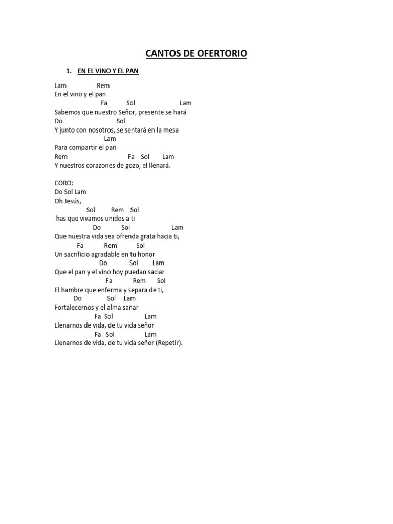 Cantos de Ofertorio PDF | Descargar gratis PDF | eucaristía