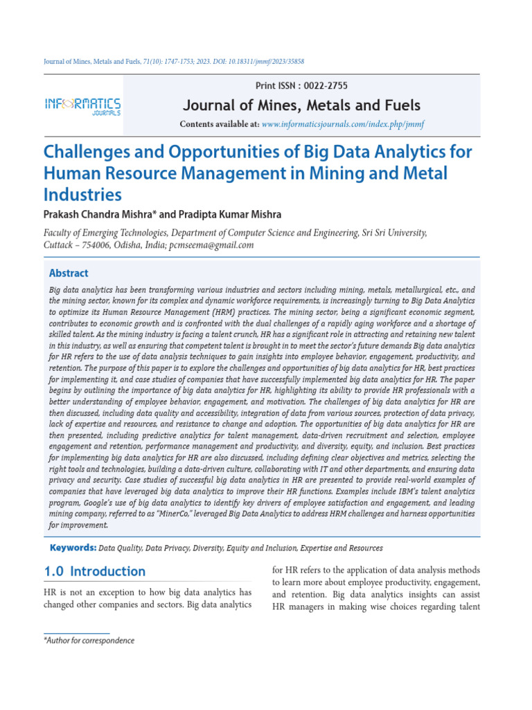 Big Data Analytics In Mining Hrm Pdf Analytics Human Resources