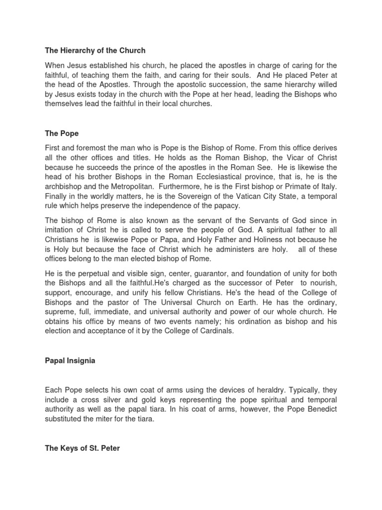 Church Hierarchy Explained | PDF | Pope | Bishop