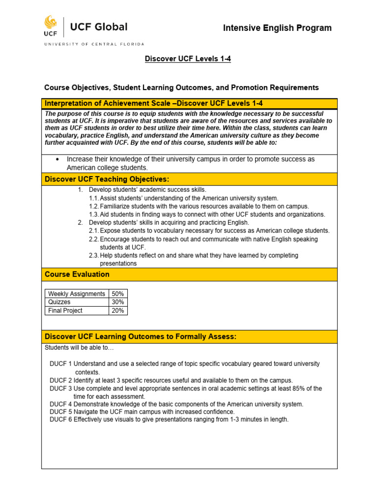 ACHIEVEMENT SCALE Discover UCF | PDF | Vocabulary | Knowledge