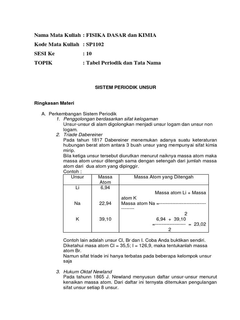 Lecture Note - Sesi 10 - Sistem Periodik Unsur | PDF