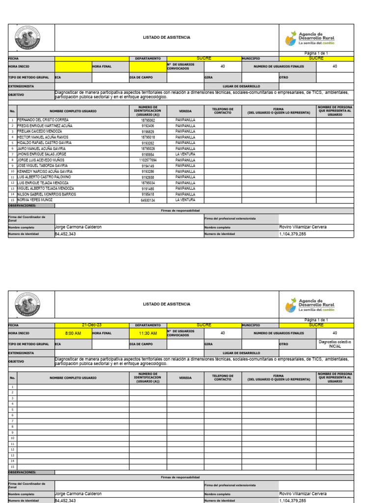 Formato Lista Metodo Grupal (ASISTENCIA) 2 | PDF