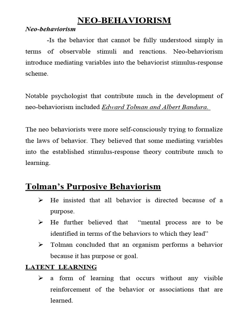 NEO Behaviorism | Download Free PDF | Behaviorism | Learning