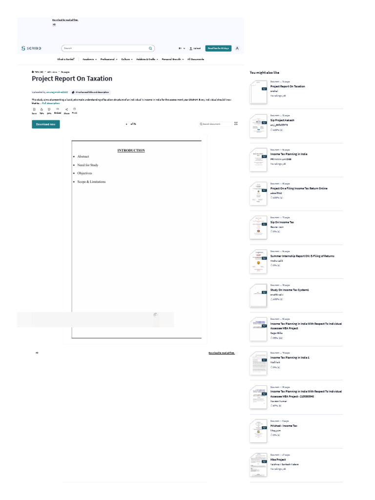 WWW Scribd Com Document 170046465 Project Report On Taxation | PDF | Taxes | Tax Avoidance