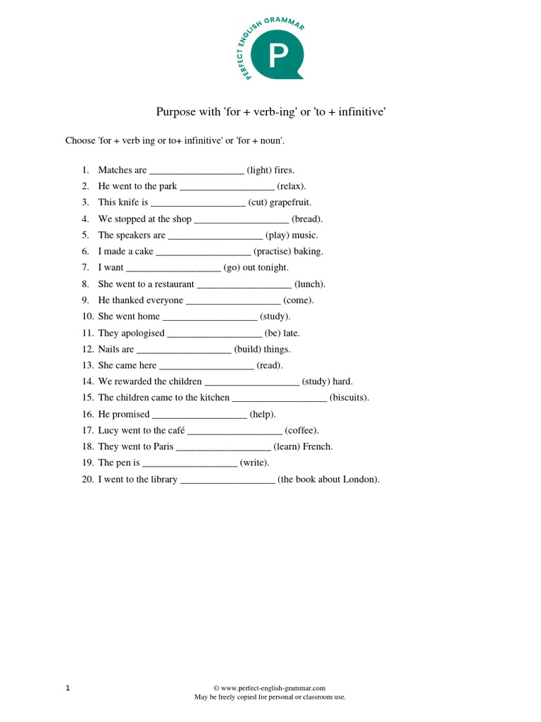 Purpose Exercises: For vs. To | PDF | Language Arts & Discipline