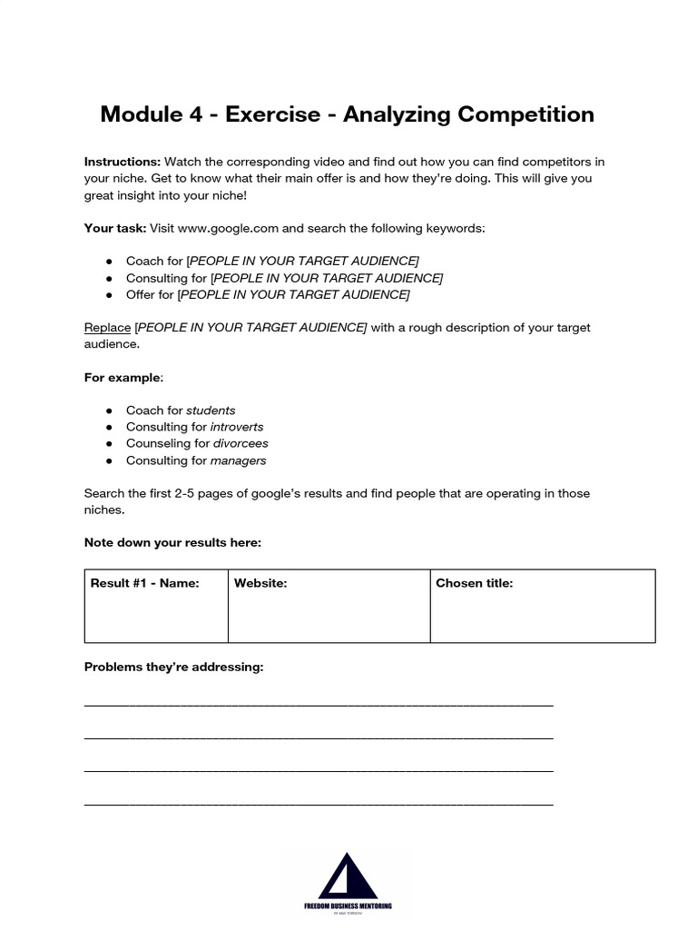 M4V2 Analyzing Potential Competition - Validating Your Niche Worksheet ...