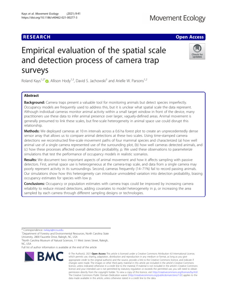 Kays Et Al 2021 Empirical Evaluation of The Spatial Scale and Detection ...