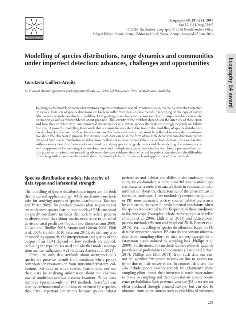 Guillera-Arroita 2017 Modelling of species distributions, range dynamics and communities under ...