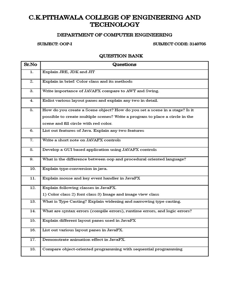 Java OOP-I Question Bank for Students | PDF