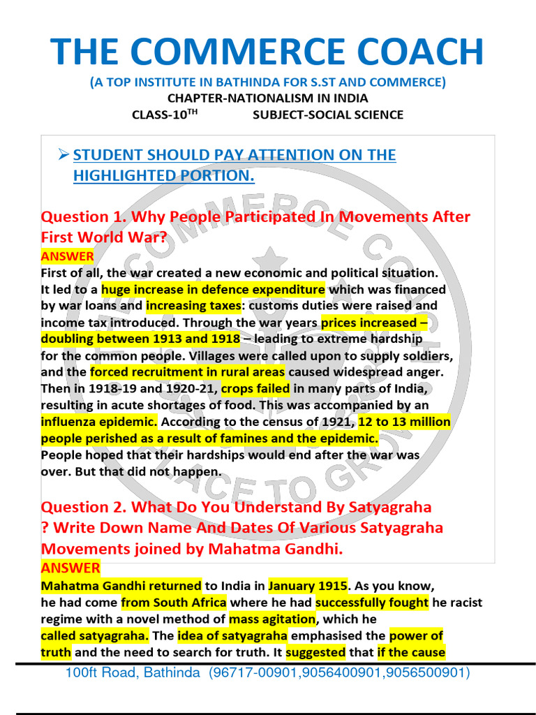 1st To 8th (NATIONALISM IN INDIA) | PDF | Mahatma Gandhi | Indian ...