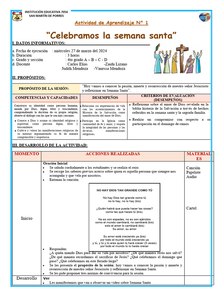 Sesion de Aprendizaje Semana Santa | PDF | Jesús | eucaristía