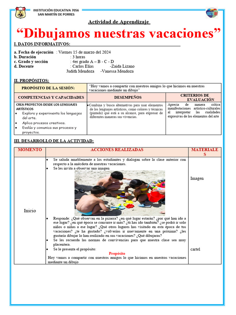 Sesion de Aprendizaje 3 Dibujamos Nuestras Vacaciones | PDF