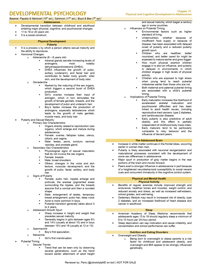 DEVPSYCH 11 - Physical and Cognitive Development in Adolescence | PDF ...
