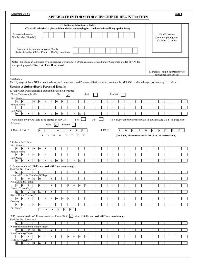 Sample NPS Form | PDF | Identity Document