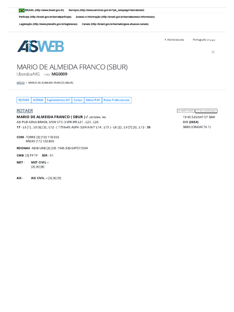 AISWEB - Informações Aeronáuticas Do Brasil Sbur | PDF | Aeroespacial ...