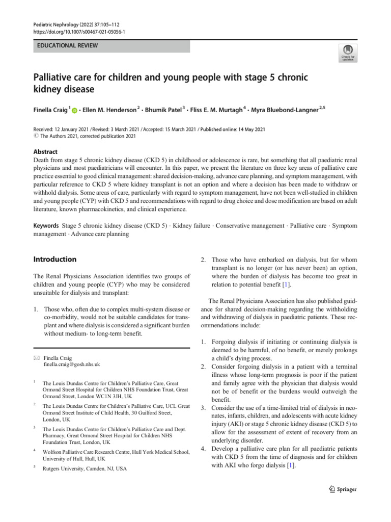 Palliative Care For Children and Young People With Stage 5 Chronic ...