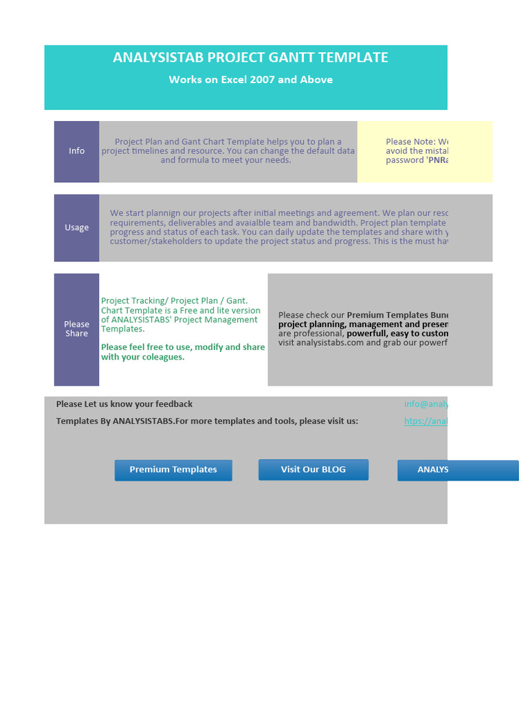 ANALYSISTABS Project Plan Excel Template 2003 | PDF | Computing | Software