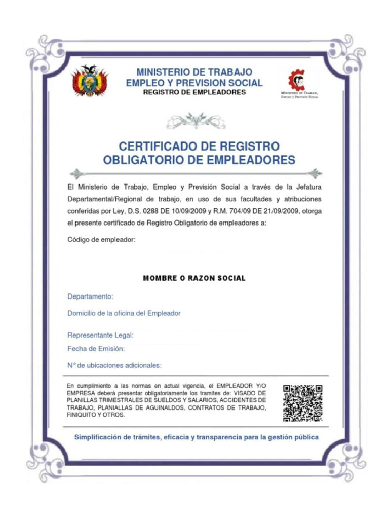 Certificado de Registro Obligatorio de Empleadores | PDF