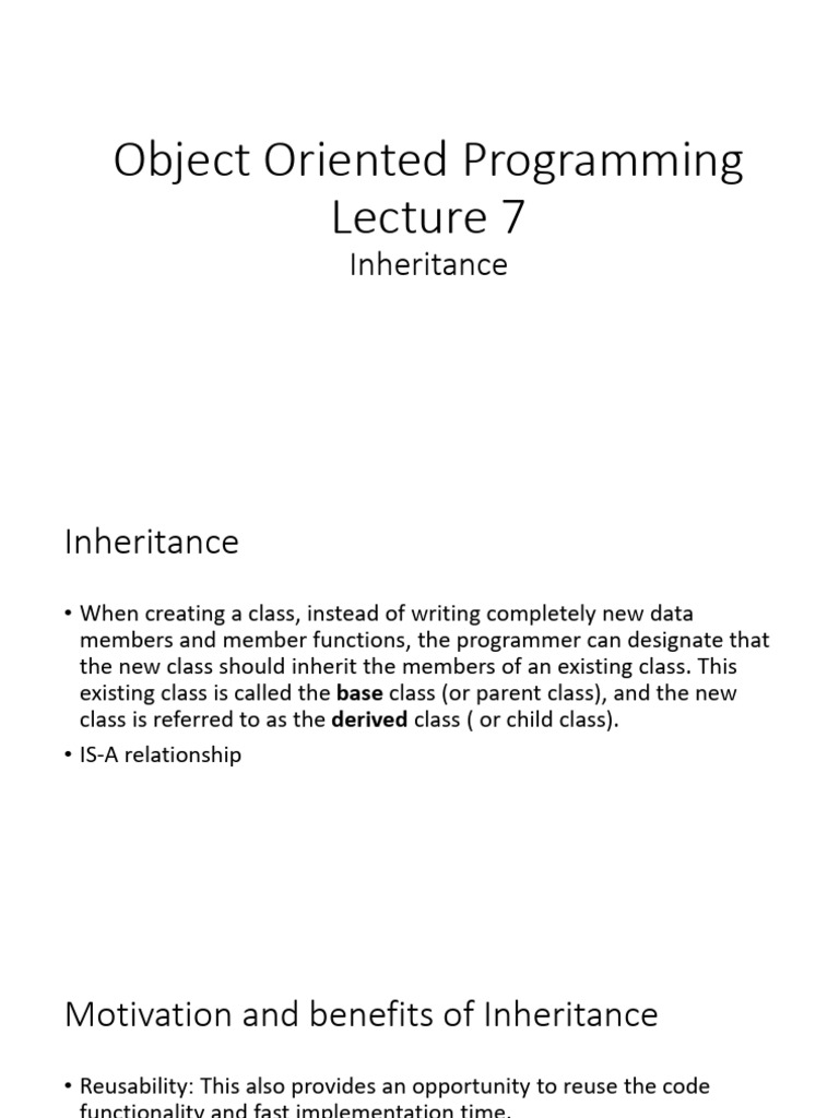 Oop Ue Lecture 7 Inheritance Download Free Pdf Inheritance Object Oriented Programming