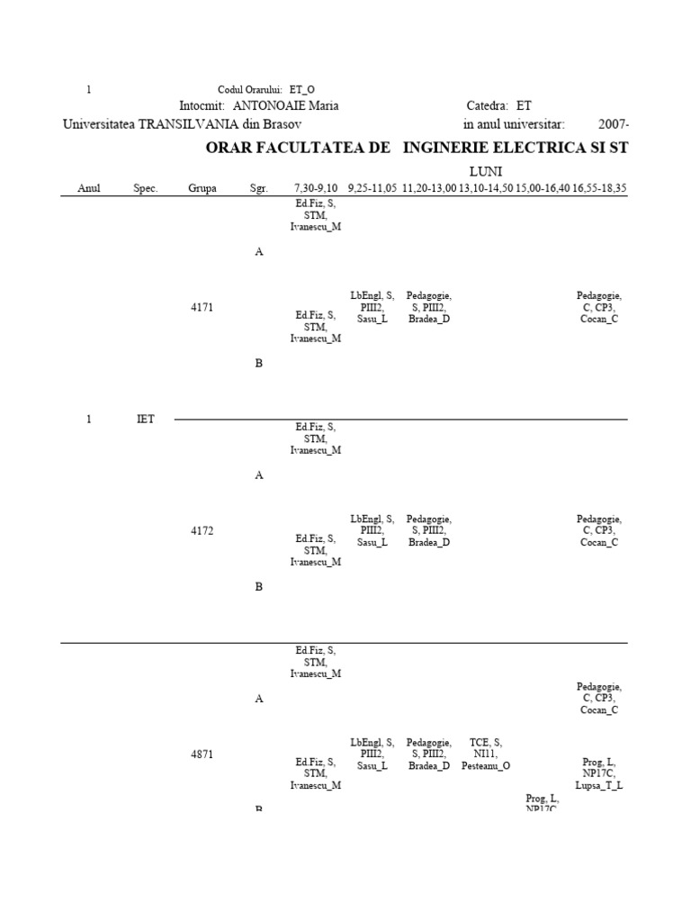 ORAR IESC 07 08 Sem 2 v1 | PDF
