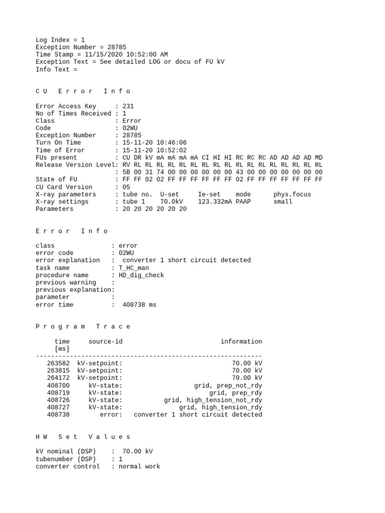 X-ray System Error Logs Analysis | PDF | Vacuum Tube | High Voltage
