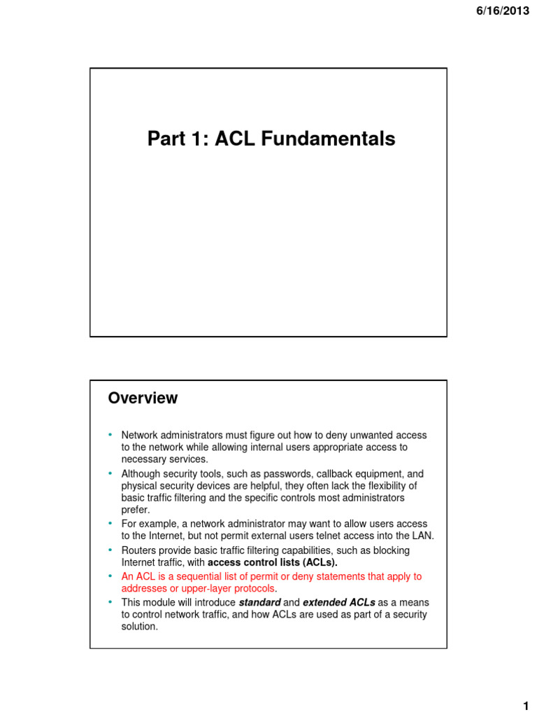 ACL Fundamentals | PDF | Router (Computing) | Computer Network