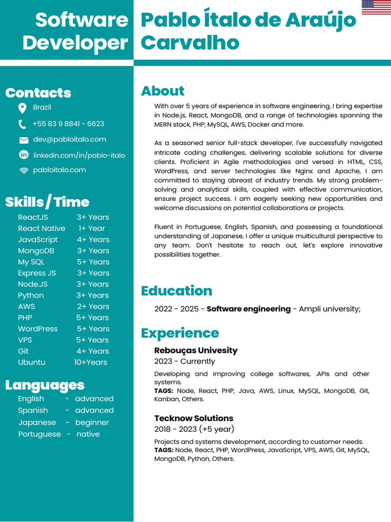 CV - English - Português - Japanese | PDF | My Sql | Computer Science
