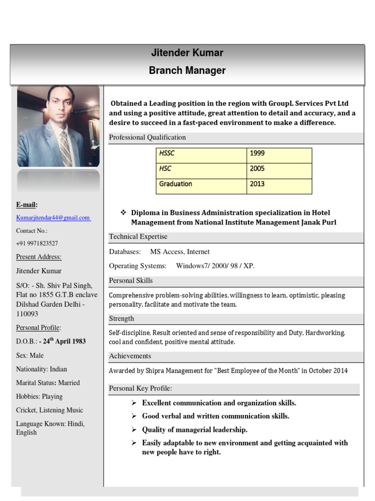 Jitender's Resume | PDF | Cognition | Social Psychology