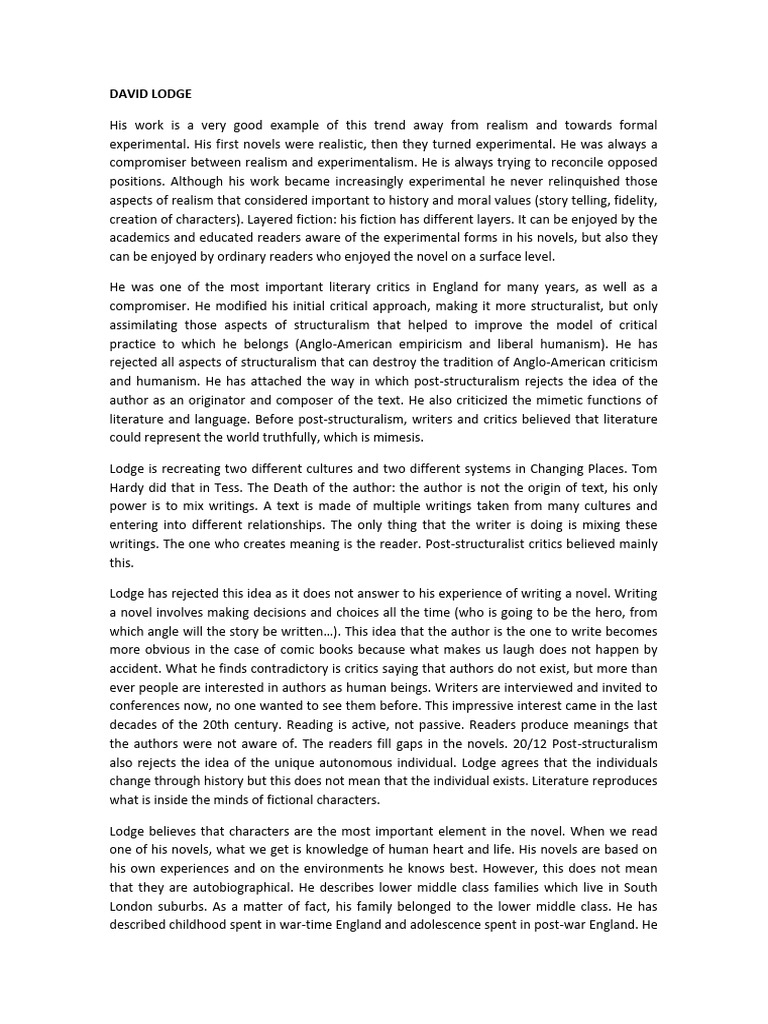 David Lodge | PDF | Narration | Novels