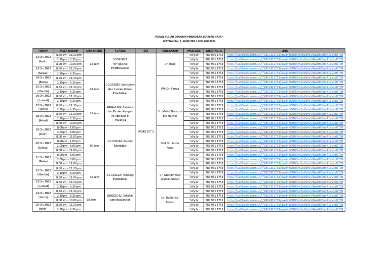Jadual Sem 1 December | PDF