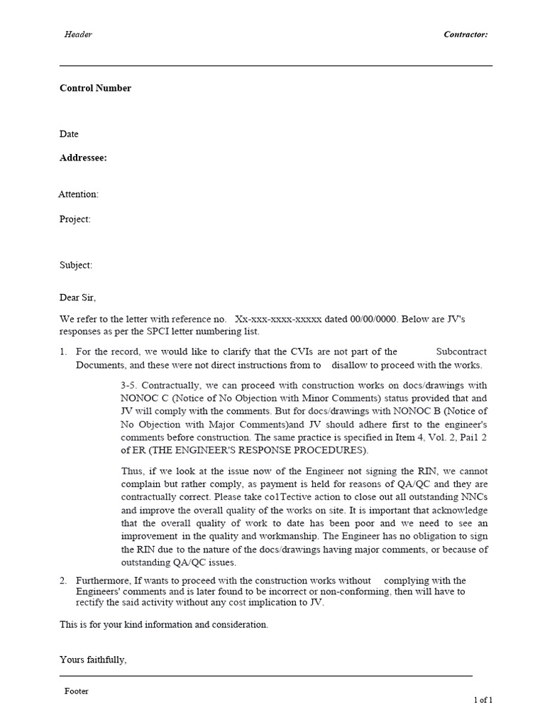 Draft EOT Letter - Submission With NONOC Status | PDF