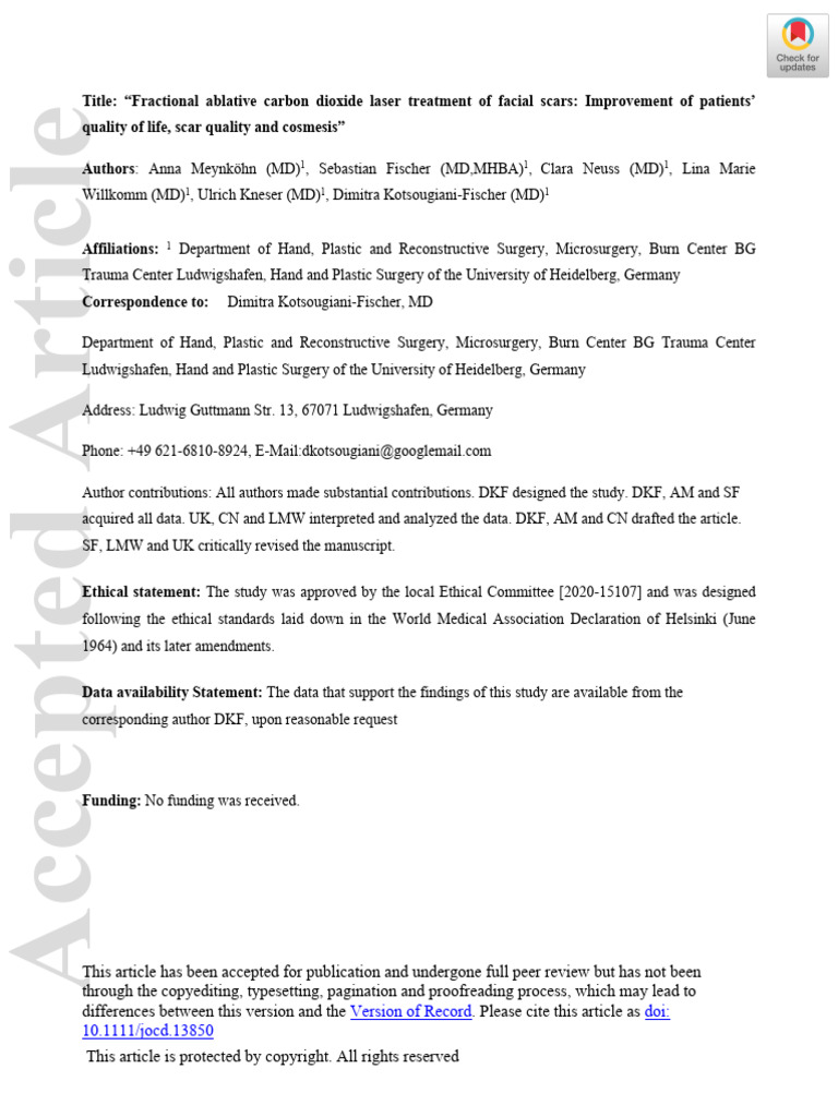 "Fractional Ablative Carbon Dioxide Laser Treatment of Facial Scars Improvement of Patients ...