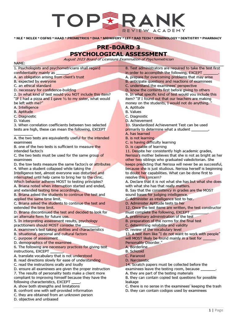 Share PSYCH-AS Top Rank Drills | PDF | Psychological Testing | Psychology