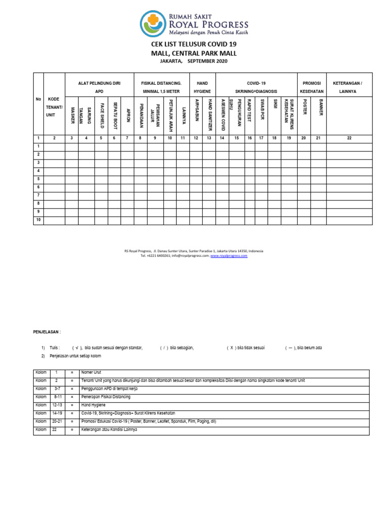 01 - Cek List Telusur Covid 19 (Tenant Unit) | PDF