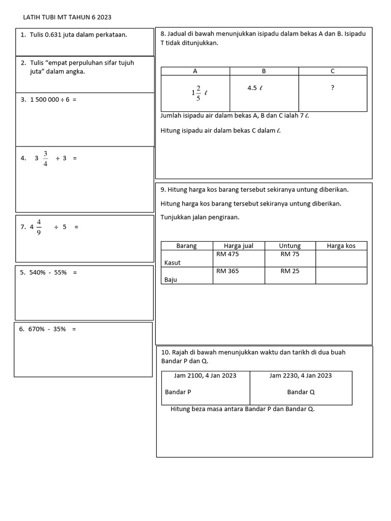 Latih Tubi MT Tahun 6 2023 | PDF