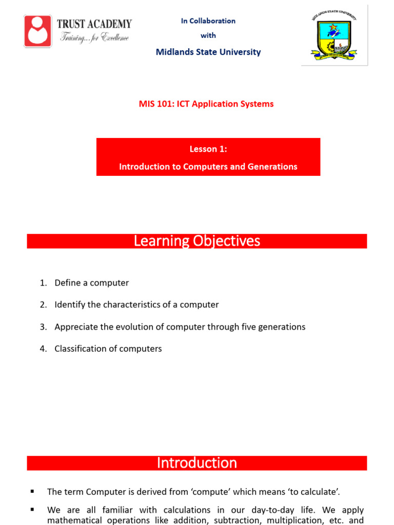 Lesson 1 - Introduction To Computers | PDF | Integrated Circuit | Laptop
