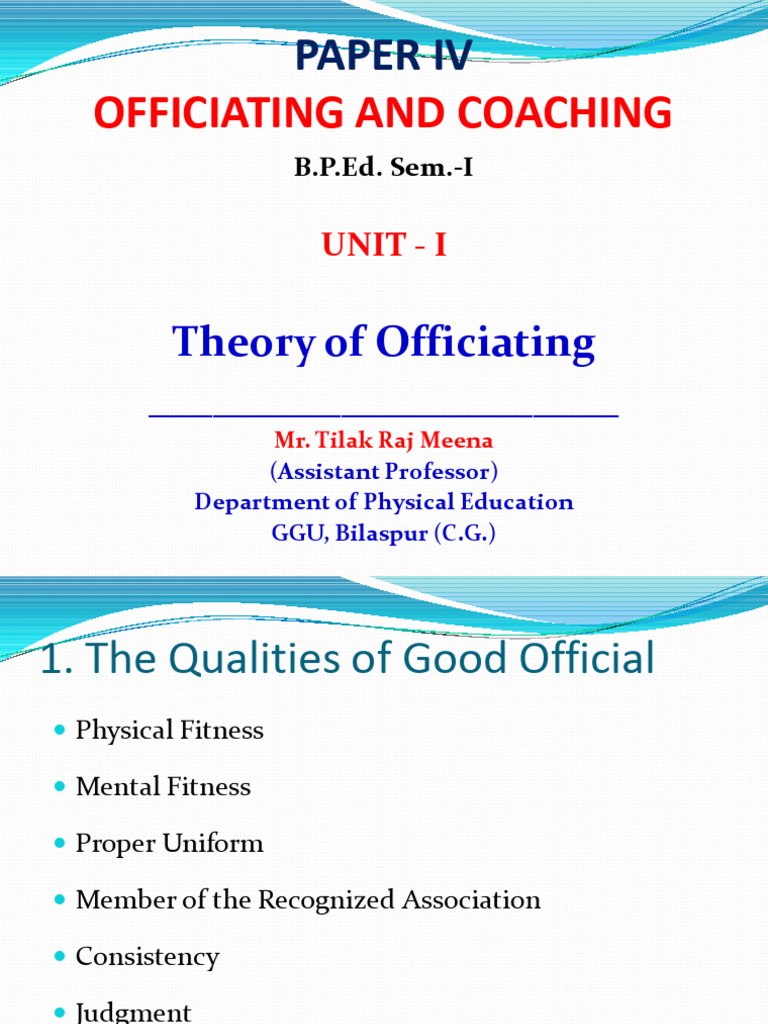 Tilak Raj Meena - THEORY OF OFFICIATING | PDF | Referee