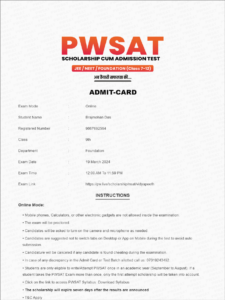 Admit Card | PDF