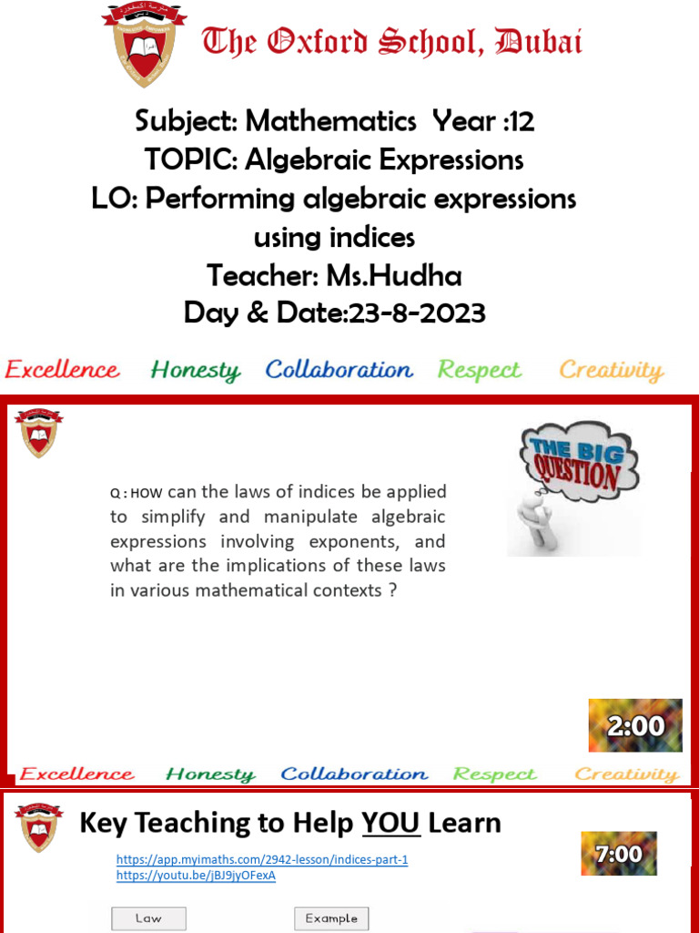 CH 1-Algebraic Expressions - Indices | PDF | Learning | Cognition