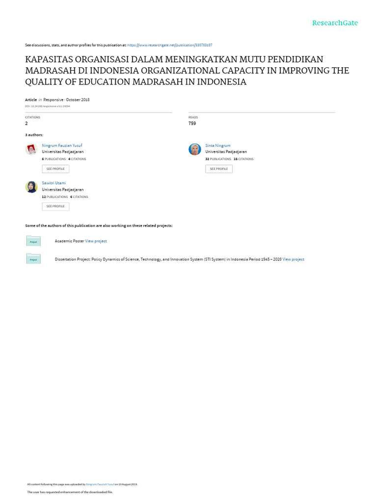 Kapasitas Organisasi Dalam Meningkatkan Mutu Pendi | PDF