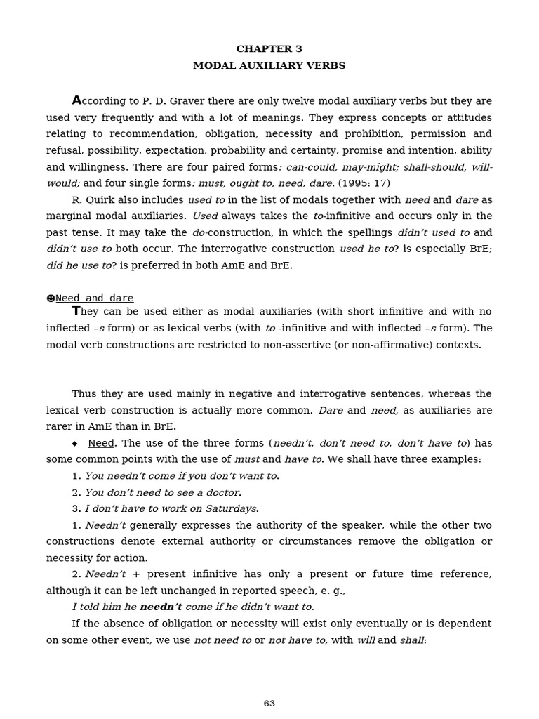 Modal Auxiliary Verbs - Printed | PDF | Verb | Morphology