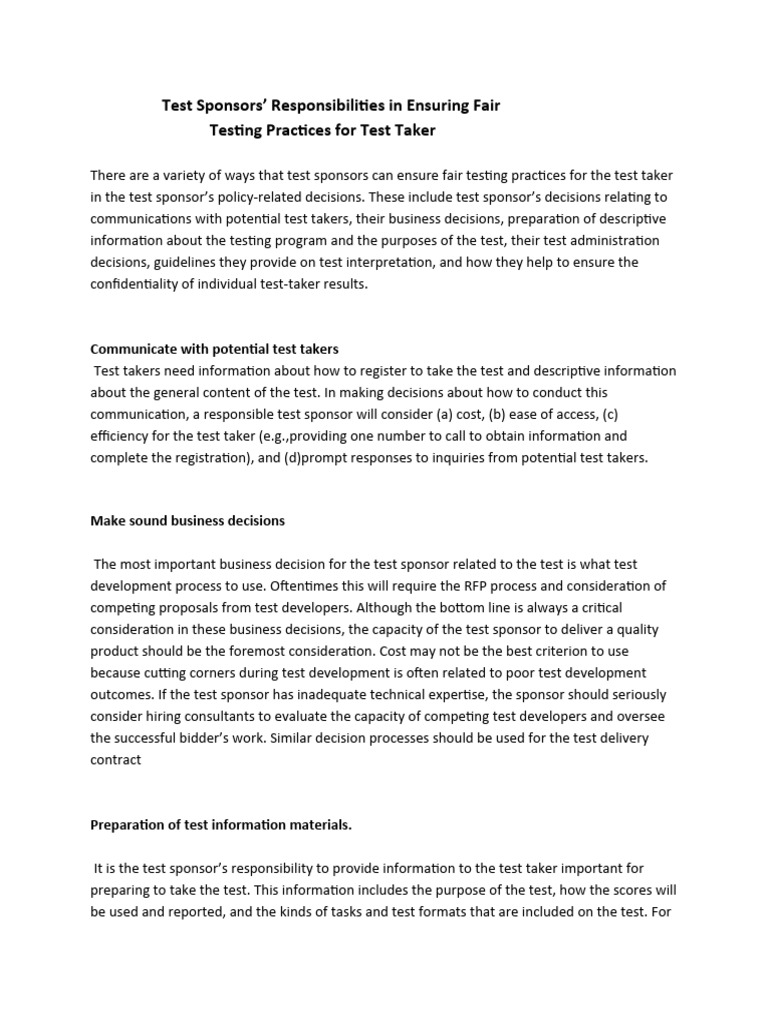 Ensuring Fair Testing Practices For Test Taker | PDF | Multiple Choice ...