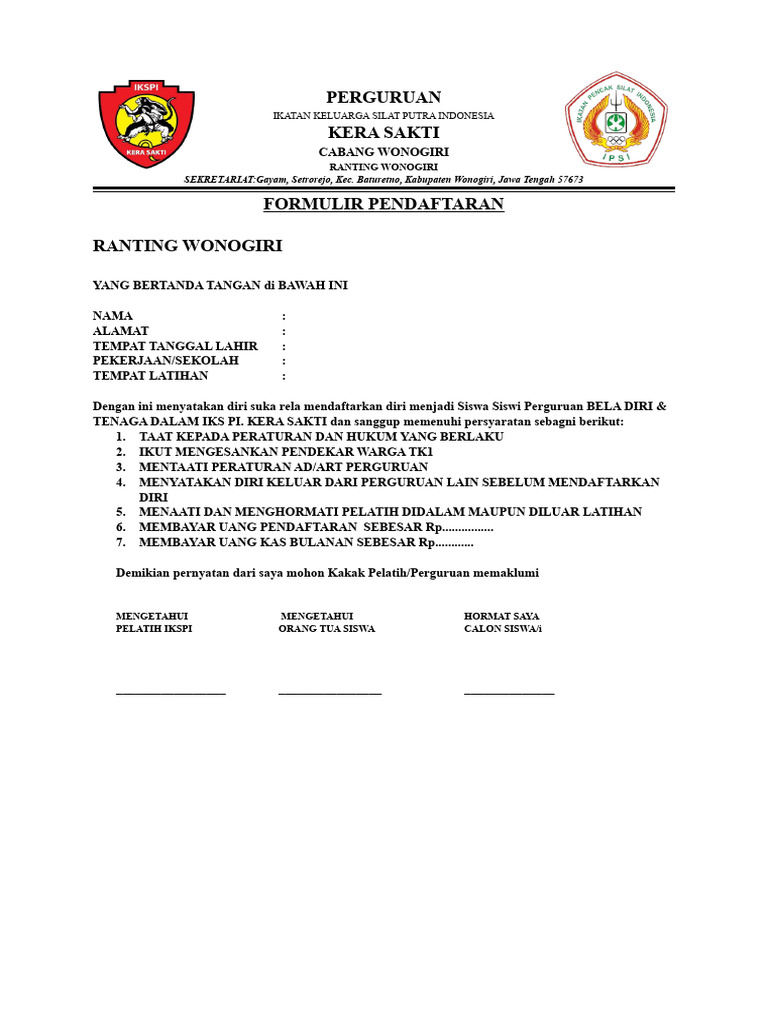 Formulir Pendaftaran Ikspi WNG | PDF