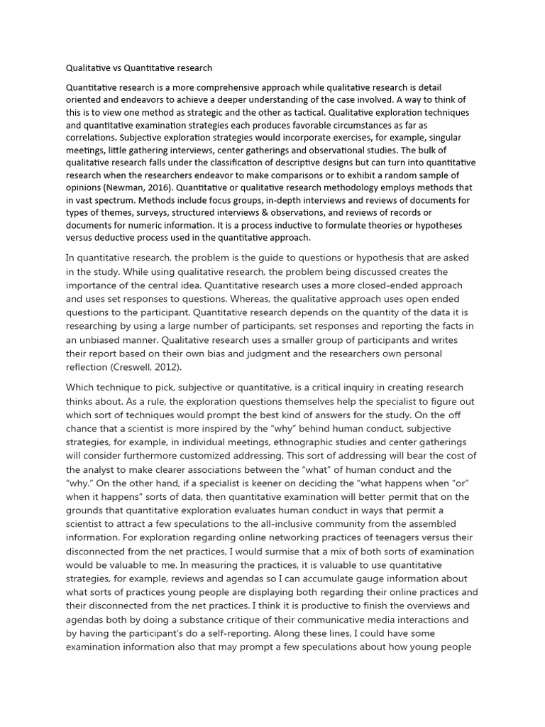 Qualitative Vs Quantitative Research | Download Free PDF | Quantitative Research | Methodology