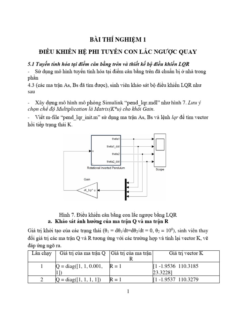 Bài Thí Nghi ỆM1 Điều Khiển Hệ Phi Tuyến Con Lắc Ngược Quay | PDF