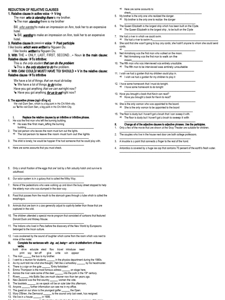 Reducing Relative Clauses | PDF | Linguistics | Linguistic Morphology