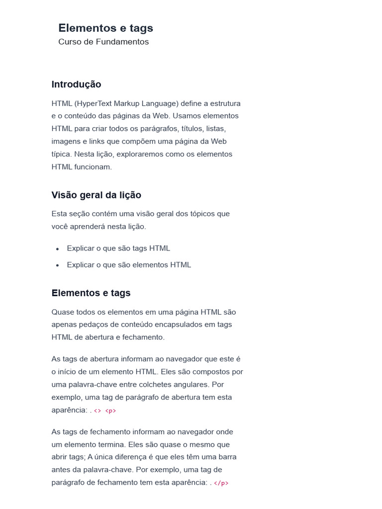 02 Elementos e Tags - O Projeto Odin | PDF | Html | Elemento HTML