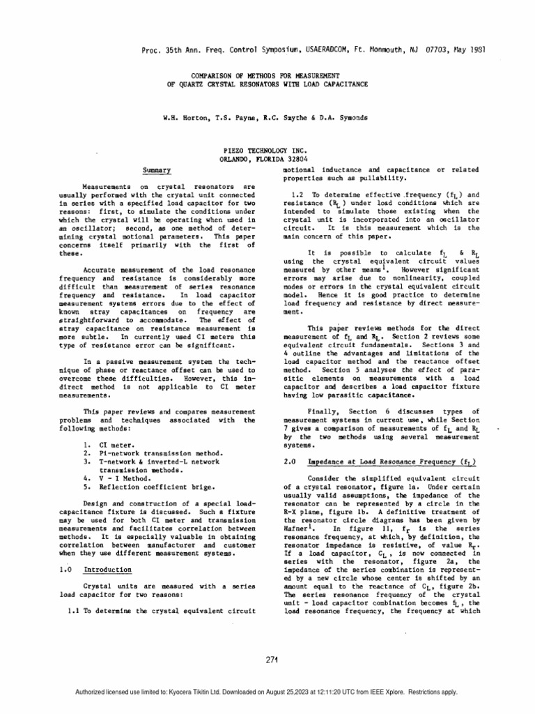 Comparison Of Methods For Measurement Of Quartz Crystal Resonators With Load Capacitance