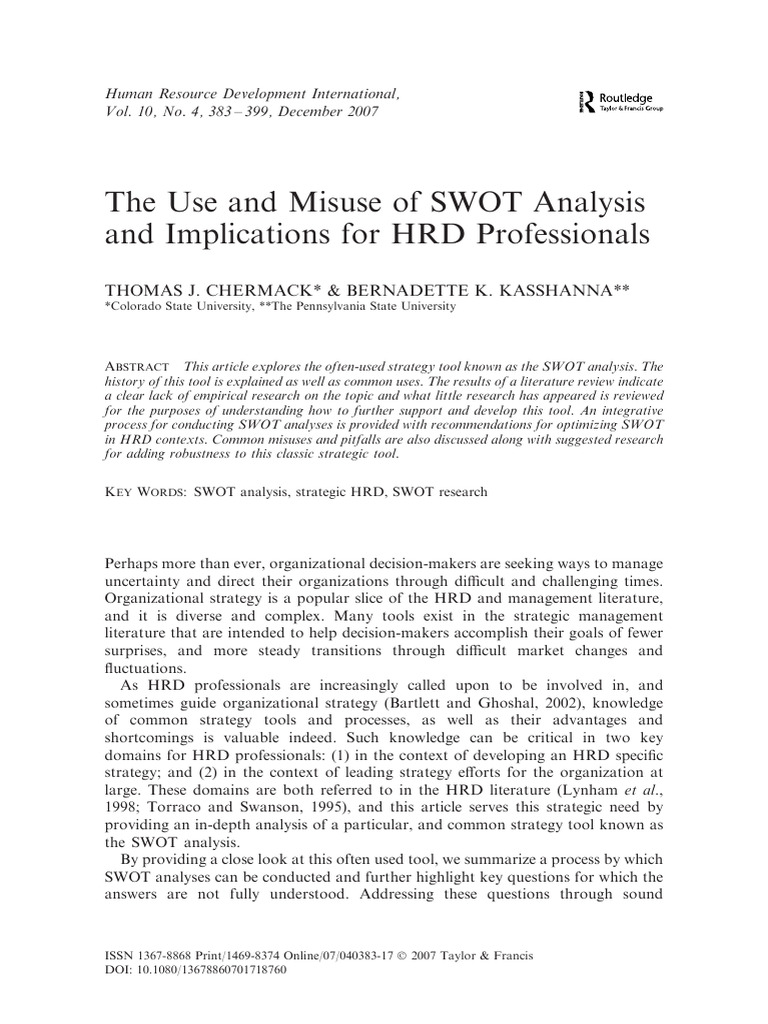 Optimizing SWOT Analysis for HRD | PDF | Swot Analysis | Business